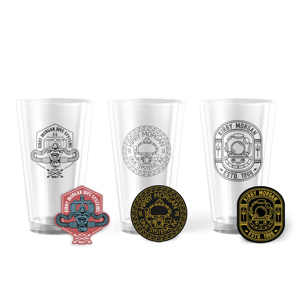 3-Pack Pint Glass and Sticker Bundle – Kirby Morgan Apparel